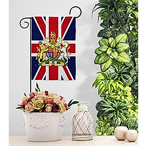 Queen Elizabeth II Flag Coat of Arms United Kingdom Garden Flag - Set Wood Dowel Sweet Life Sympathy Remembrance Bereavement Emotion Postive - House Banner Small Yard Gift Double-Sided 13 X 18.5