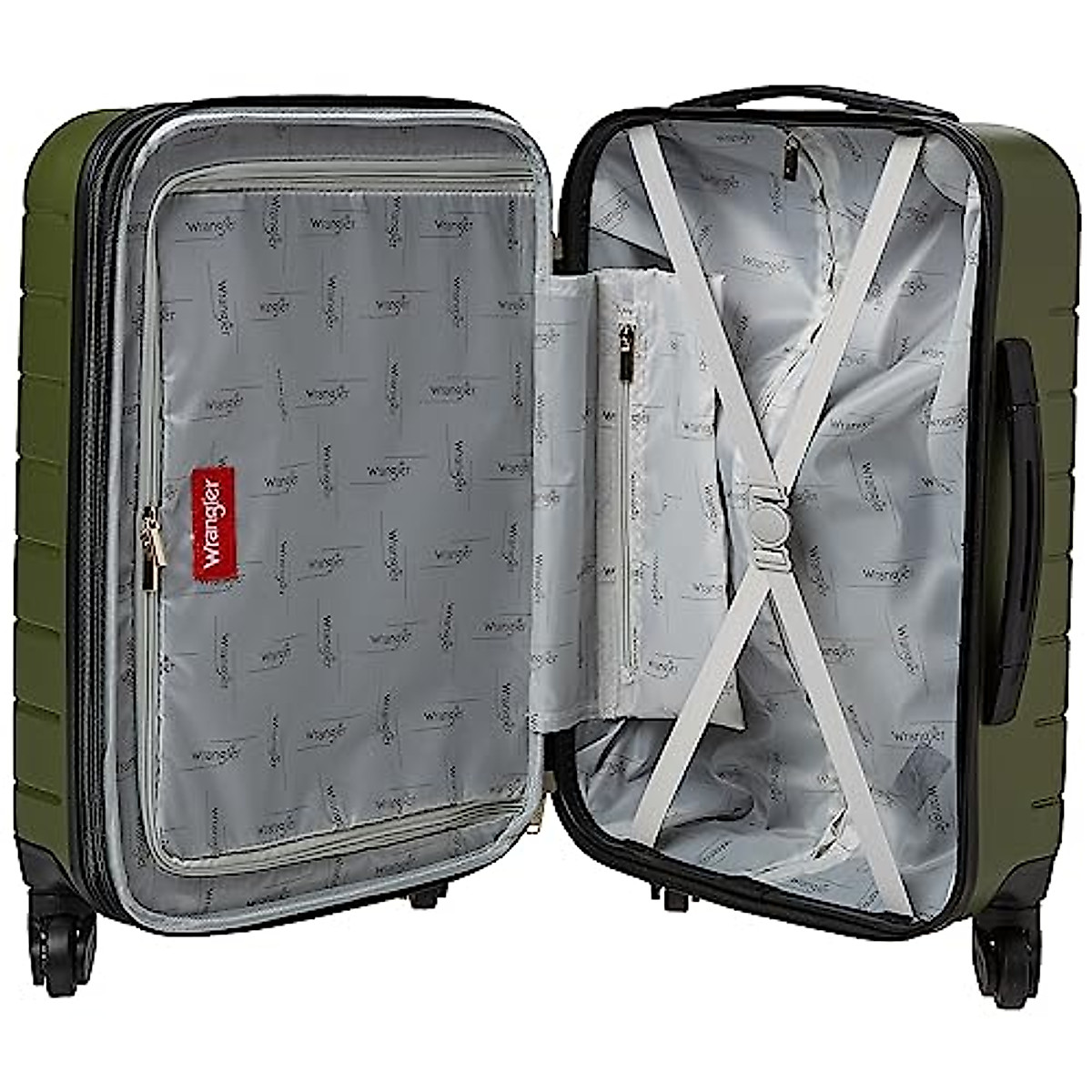 Wrangler Smart Luggage Set with Cup Holder and USB Port, Olive Green, 20-Inch Carry-On