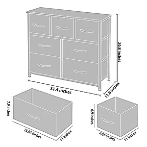 AZL1 Life Concept Storage Organizer 7-Drawer Closet Shelves, Sturdy Steel Frame Wood Top with Easy Pull Fabric Bins for Clothing, Dark Grey