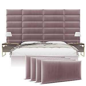 Vänt Upholstered Wall Panels - Queen/Full Size Wall Mounted Headboards - Velvet Dusty Rose - Set of 4 Panels (Each Individual Panel 30"x11.5")
