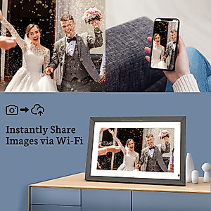 BSIMB 32GB 13.3 Inch Wood-Effect WiFi Digital Photo Frame HD IPS Touch Screen Smart Large Picture Frame with Remote Control, Auto-Rotate, Wall Mountable, Easy to Share Photos & Videos via App & Email