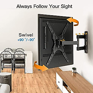 Full Motion TV Wall Mount Brackets for Most 26-55 Inch LED LCD Flat Curved Screen Monitors TVs, Single Articulating Arm TV Mount Swivel Tilt Extension, Max VESA 400X400mm Up to 88lbs by Pipishell