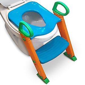 Potty Training Seat Toilet with Ladder - Potty Step Stool for Kids Toddlers w/Handles. Sturdy, Safe & Adjustable Height. Non-Slip Steps & Anti Slip Pads. Trainer Folds Easy for Boys Girls Baby