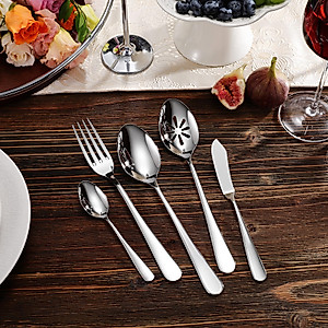KEAWELL Premium 45-Piece Louise Silverware Set, 18/10 Stainless Steel, Service for 8, Fine Flatware Set, Smooth and Exceptional mirror finish, Dishwasher Safe (45)