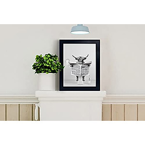 Black Framed Bathroom Decor - Funny Highland Cow Wall Art in Bathtub, Black and White Canvas Cow In Bathroom Picture, Humor Animals Bathroom Artwork Prints, Rustic Farmhouse Style Wall Decor Ready To Hang for Living Room, Bathroom, Bedroom, Kids Bathroom