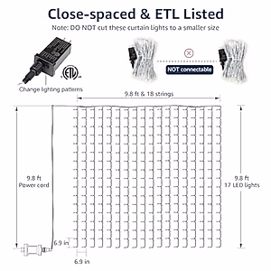 LE 306 LED Curtain Lights with 18 Hang Down String Lights, 10×10 ft Plug in Hanging Fairy Lights for Bedroom Wall Window, Twinkle Lights for Wedding Backdrop Patio Gazebo Pergola (NOT Connectable)