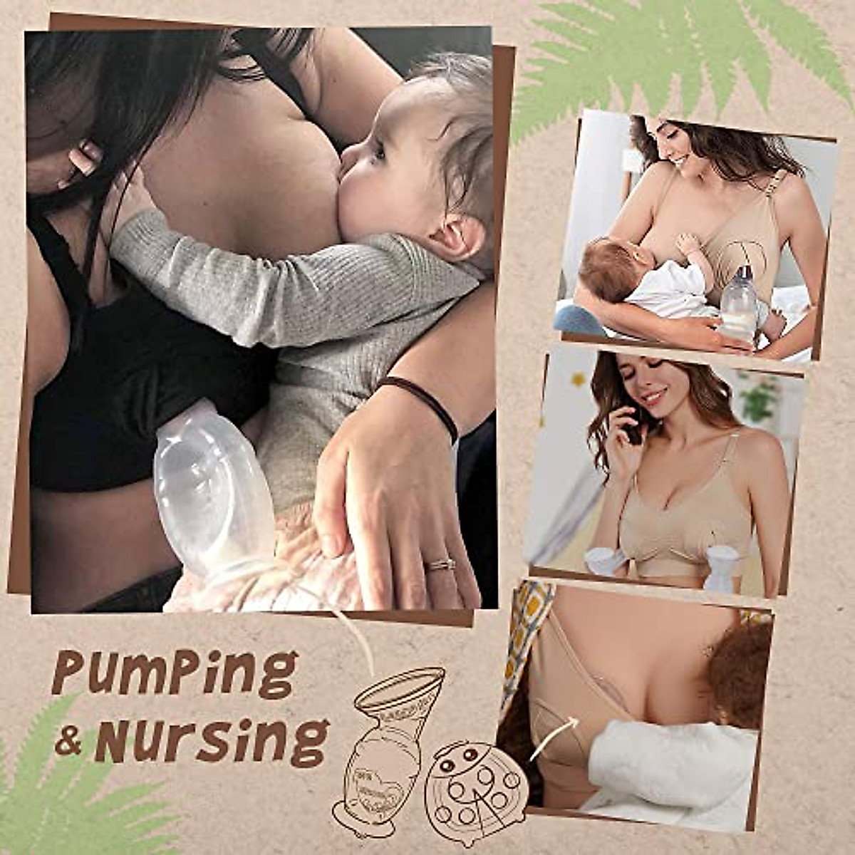 haakaa Pumping Bra Hands Free 3-in-1 Nursing Bras for Breastfeeding, Adjustable Wireless Comfortable Breast Pump Bra, Suitable for Medela,Lansinoh,Philips Avent,Spectra etc(1 Pack, Black, Medium)