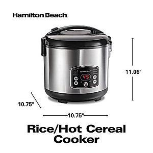 Hamilton Beach Digital Programmable Rice Cooker & Food Steamer, 14 Cups Cooked (7 Uncooked) With Steam & Rinse Basket, Stainless Steel (37548)