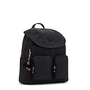 Kipling Women's Fiona Medium, Adjustable Straps, Flap Closure, Top Carry Handle, Backpack, Blacktonal, 13.25''L x 13.25''H x 6''D