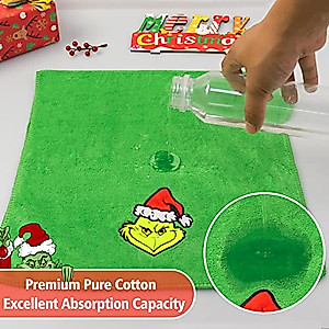 Christmas Kitchen Towels and Dishcloths Set - 30 X 14 Inch Green Xmas Absorbent Reusable Fingertip Tea Dish Hand Towels for Drying, Cleaning, Cooking and Baking, 2 Pack