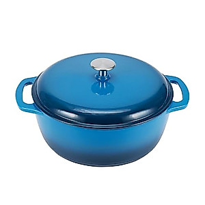 Amazon Basics Enameled Cast Iron Round Dutch Oven with Lid and Dual Handles , Heavy-Duty & Large, 7.3-Quart, Blue