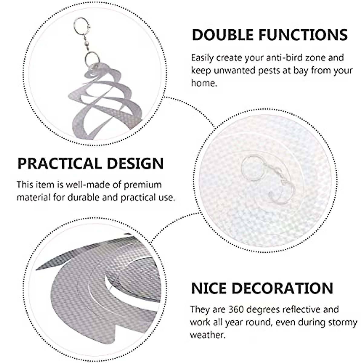 Happyyami Reflective Spiral Rods for Bird Garden Bird Rods Hanging Revolving Bird Pendants for Lawn Balcony Pathway Walkway Silver 3pcs