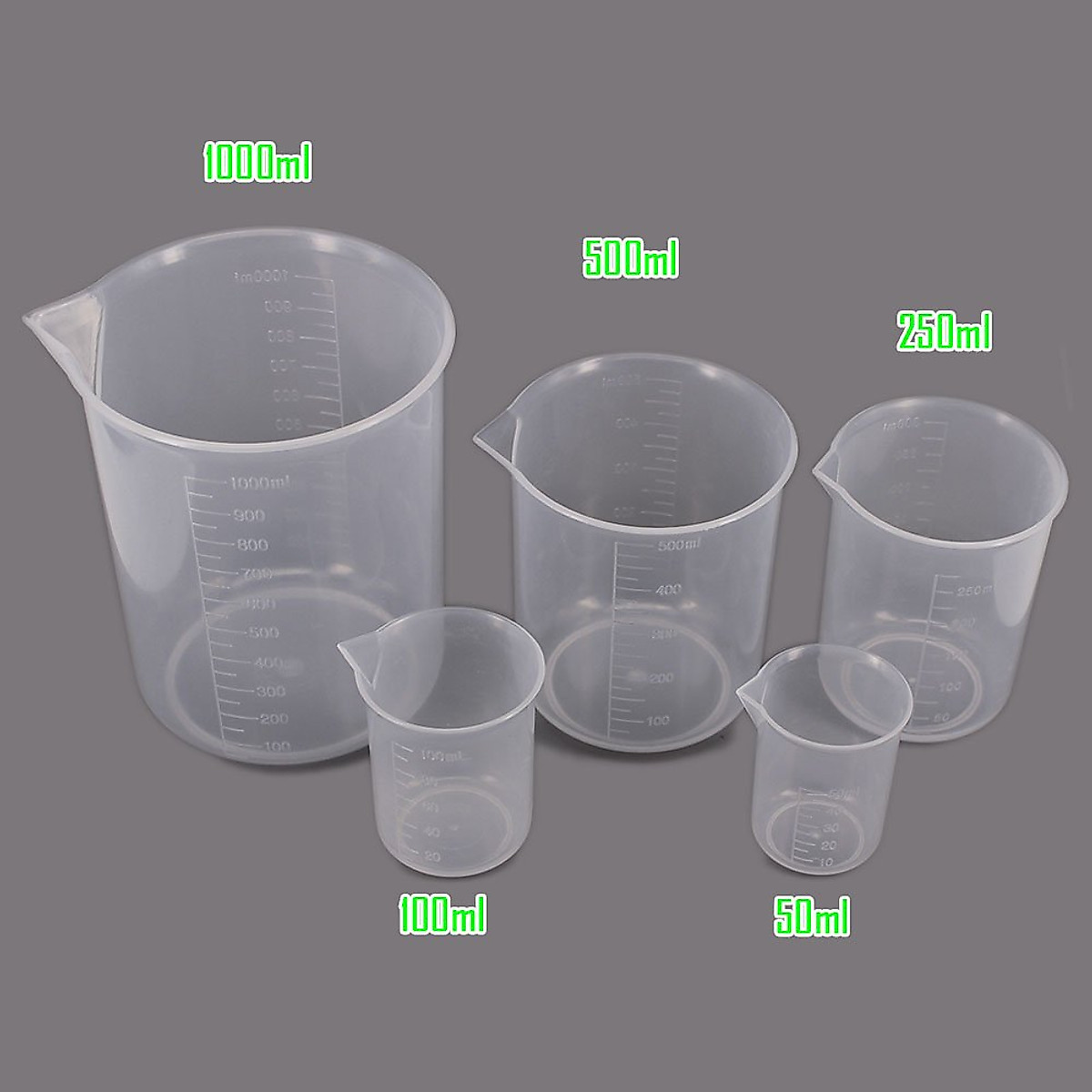 Belinlen 10 Pack Plastic Cylinders and Beakers Set, Including 5 Pack Clear Plastic Graduated Cylinders (10, 25, 50, 100, 250ml) and 5 Pack Plastic Beakers Set (50, 100, 250, 500, 1000ml)
