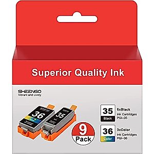 PGI35 CLI36 PGI-35 CLI-36 - SHEENGO Compatible Ink Cartridges Replacement for Canon PGI35 CLI36 PGI-35 CLI-36 to Compatible with Canon PIXMA IP110 TR150 IP100 MINI260 MINI320 Printer (9 Pack)