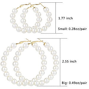Hicarer 4 Pairs Faux Pearl Hoop Earrings for Women Large Big Drop Dangle Earrings Pearl Beaded Earrings Jewelry for Women Brides Gift