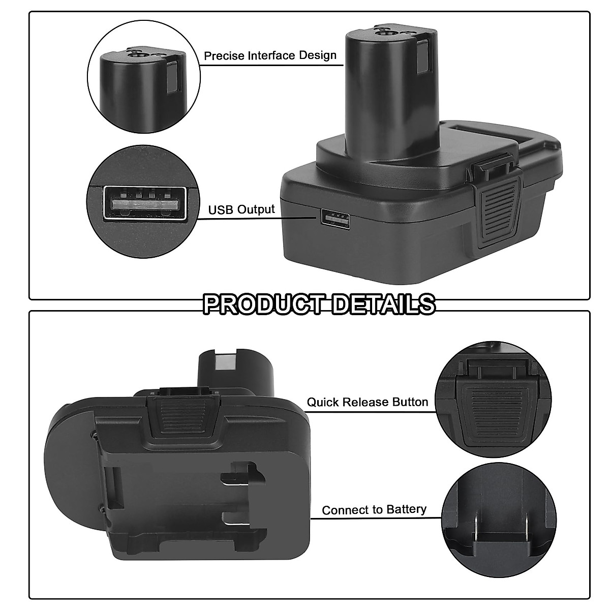 KUNLUN DM18RL Battery Adapter for Ryobi 18V Tools, Convert for Dewalt 20V Battery & Milwaukee M18 Battery to Ryobi 18V Battery P107 P108 with USB Charging Port (Bare Adapter Only)