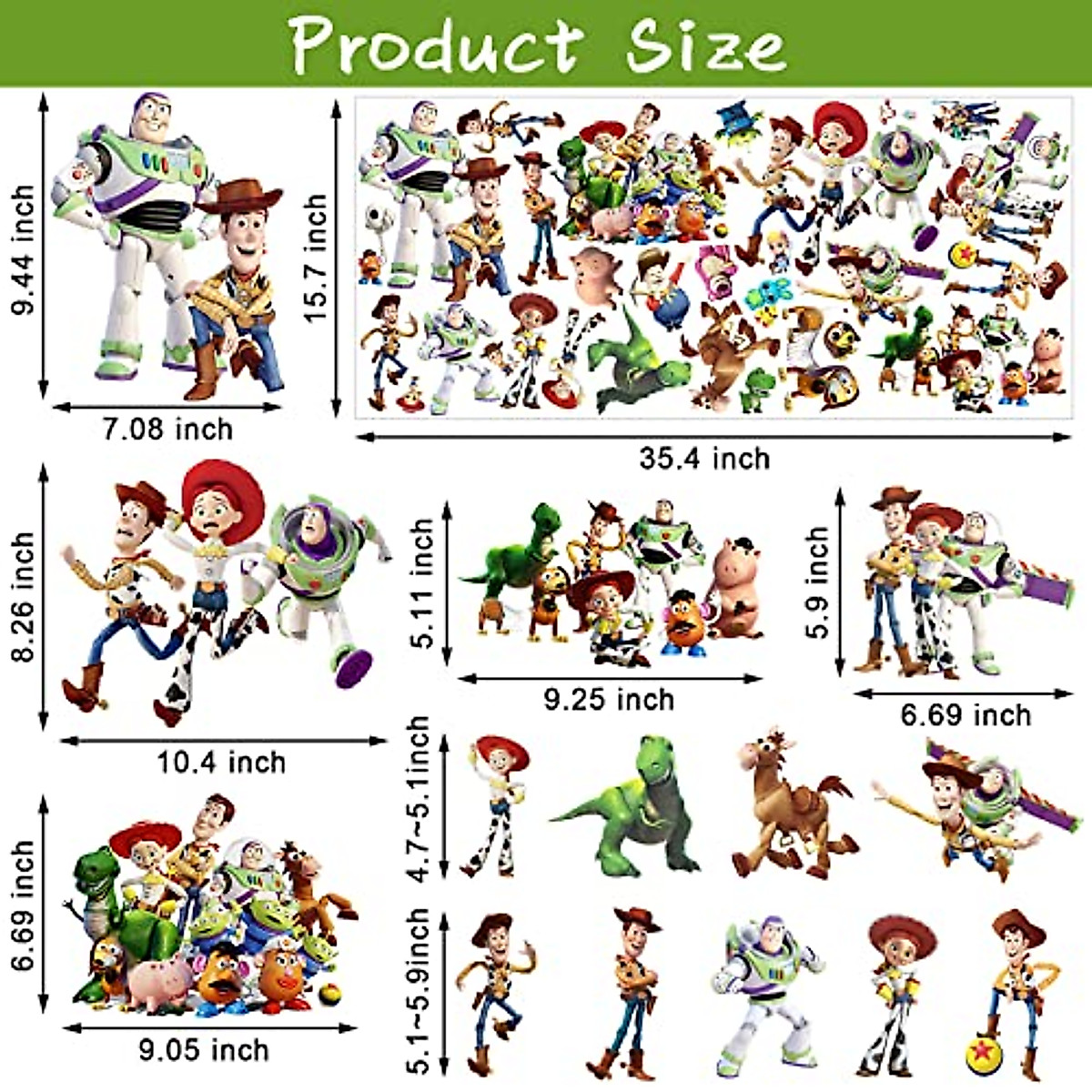 Toy 4 Anime Wall Decals Removable Large Waterproof Toy Cartoon Story Wall Sticker Peel and Stick Mural for Girls Kids Children Bedroom Living Room Baby Nursery Decoration