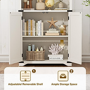Farmhouse Bookshelves and Bookcases with Doors, Antique White Tall Bookshelf with Storage Cabinet, Kitchen Pantry Bathroom Organizer, 5-Tier Country Rustic Display Rack for Living Room, Home, Office