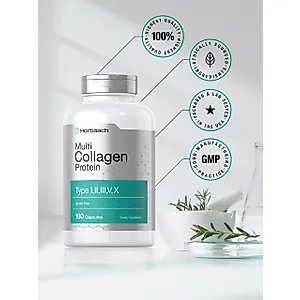 Horbäach Multi Collagen Protein 2000 mg | 180 Capsules | Type I, II, III, V, X | Keto & Paleo Friendly, Gluten Free Supplement