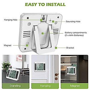 KeeKit Refrigerator Thermometer, Indoor Outdoor Thermometer with 2 Sensors, Wireless Digital Freezer Thermometer with Audible Alarm Temperature Gauge, Min/Max Record for Home, Kitchen – White