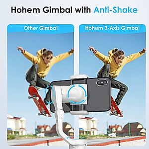 Gimbal Stabilizer for Smartphone, 3-Axis Phone stabilizer with Tripod, Foldable Phone Gimbal for Android and iPhone 14 PRO MAX, Stabilizer for Video Recording with 600° Auto Rotation - hohem iSteady X