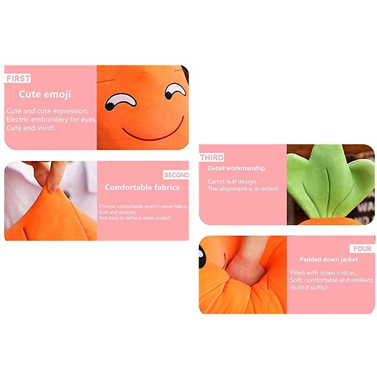 JOSON Orange Imitation Carrot Pillow, Children's Sleeping Pillow Doll, Plush Toy pad, Used for Bedroom, Sofa and Office Decoration （17.7inch）