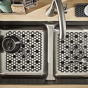 Spectrum Diversified Hexa Raised Feet Quick-Drying, Heavy-Duty Protector with Non-Slip Surface, Small Mat for Dual Sinks, Frost/Gray