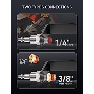 EVOULTES Pneumatic Tool Rafter Hook Hanger with 1/4 & 3/8 Inches Brass Air Fitting, 360° Swivel Lightweight Aluminum Air Tool Organizer Holder, L Shaped Hook for Air Nailer, Air Blow Gun