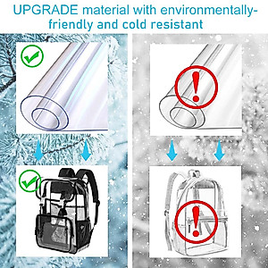 FTJCF Clear Backpack, Stadium Approved Transparent Bookbag, Heavy Duty PVC See Through Backpack - Black