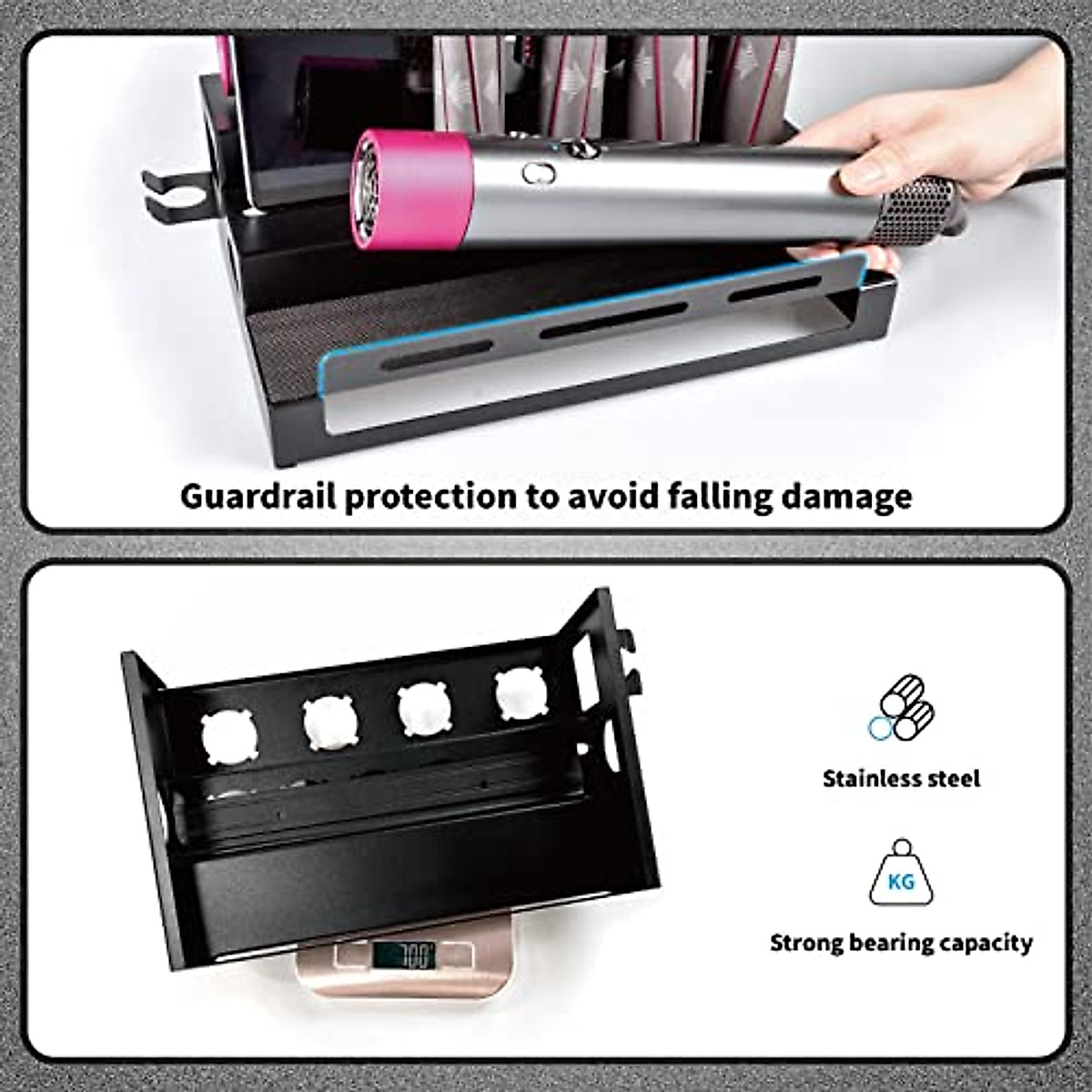 DALUOBO Storage Holder for Dyson Airwrap Curling Iron Styler Wall Mounted Rack Bracket Stand with Adhesive for Home Bathroom Organizer Black (B)