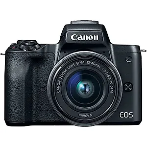 Canon EOS M50 Mirrorless Digital Camera with 15-45mm and 55-200mm Lenses (Black) (2680C021) + Canon EF-M Lens Adapter + 4K Monitor + Canon EF 24-70mm Lens + Pro Mic + 2 x 64GB Card + More (Renewed)