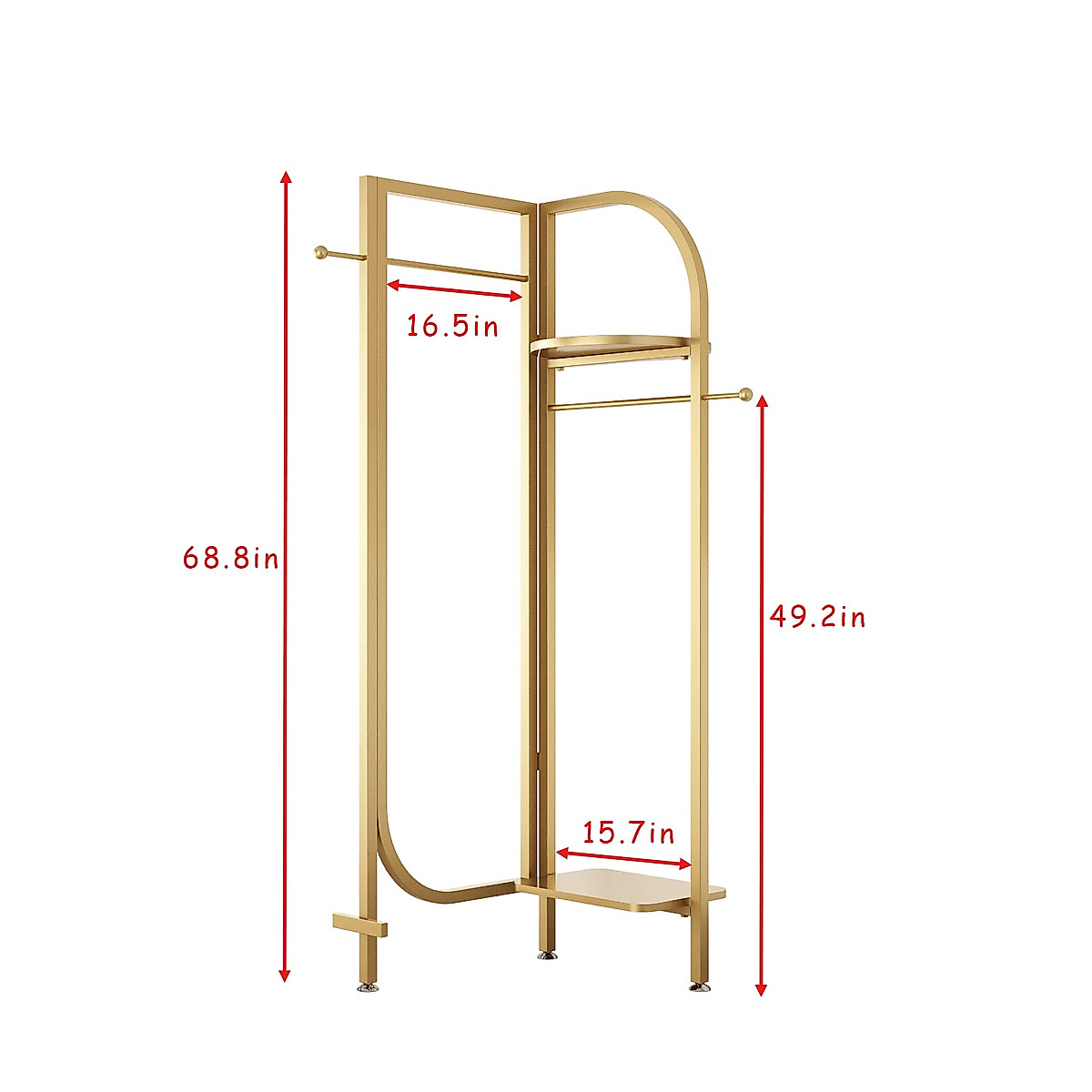 DOORXIFO Corner Gold Metal Clothing Racks,Heavy Duty Freestanding Clothes Racks Coat Rack for Hallway Entryway,Design Unique Garment racks Display Racks for Hanging Clothes