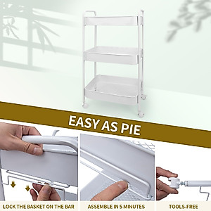 3-Tier Metal Rolling Utility Cart,Rolling Storage Organizer cart with Wheels, White