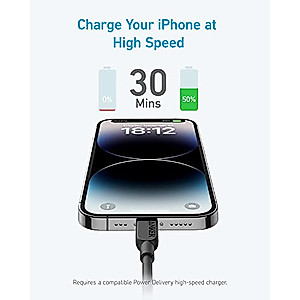 Anker 310 USB C to Lightning Cable (Black, 6ft), MFi Certified, Fast Charging Cable for iPhone 14 Plus 14 14 Pro Max 13 13 Pro 12 11 X XS XR (Charger Not Included)
