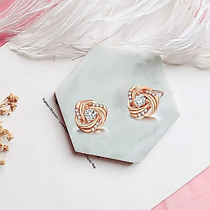 DHQH Bridesmaids Gift Set of 6/4 Stud Earrings Rose Gold Knot Bridesmaid Earring for Women I Couldn’t Tie a Knot Without You Wedding Proposal hypoallergenic Jewelry