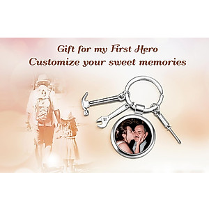 Personalized Master Custom Photo Keychain Fathers Day Keychain Gift from Daughter Son Best Dad Ever Gifts for Man Papa Husband Valentine's Day (Silver-If Dad Can't Fix It, No One Can)