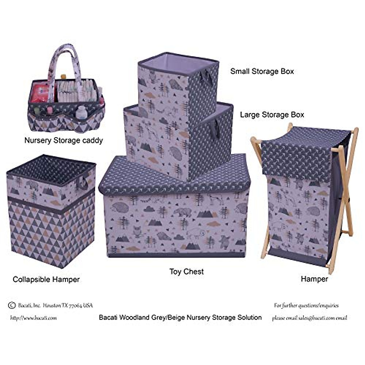 Bacati Woodlands Grey/Beige Neutral Cotton Hamper, Beige/Grey