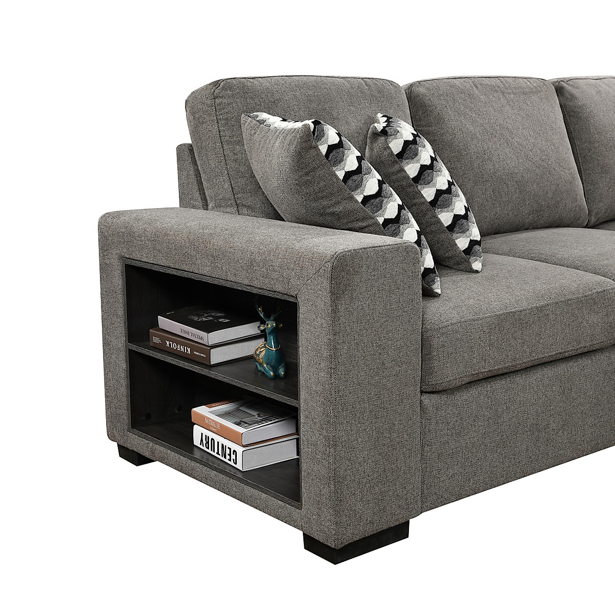 RENDGO 125'' U Shaped Oversized Sectional Sofa Couch with Cabinet,7 Seat Sectional Sleeper Sofa Bed with Storage Chaise, Pull Out Bed for Living Room,Grey