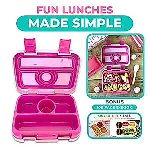 Bento Lunch Box Kids Toddlers: Leakproof Lunch Containers for Boys & Girls with 4 Compartments - School, Daycare, Pre-School, Snack Container with Lid Utensil, BPA-Free Boxes, Age 3+, Pink Unicorn