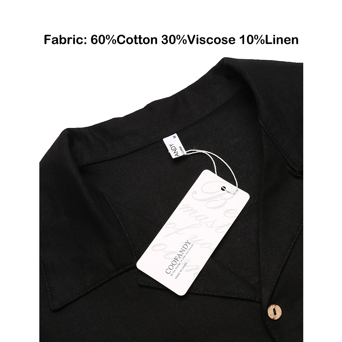 COOFANDY Men Beach Linen Shirts Boho Hippie Shirts Summer Cotton Tops Big and Tall A- Black