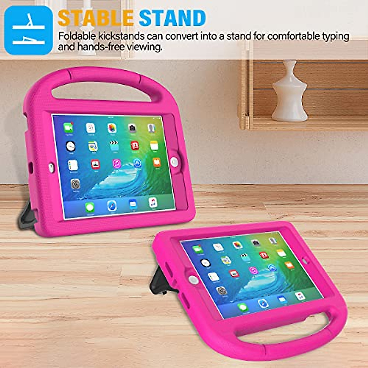 SUPLIK Kids Case for iPad Mini 1/2/3 (7.9"), Built-in Screen Protector Durable Shockproof Protective Cover with Handle Stand for 7.9 inch Apple iPad Mini 1st/2nd/3rd Generation, Pink