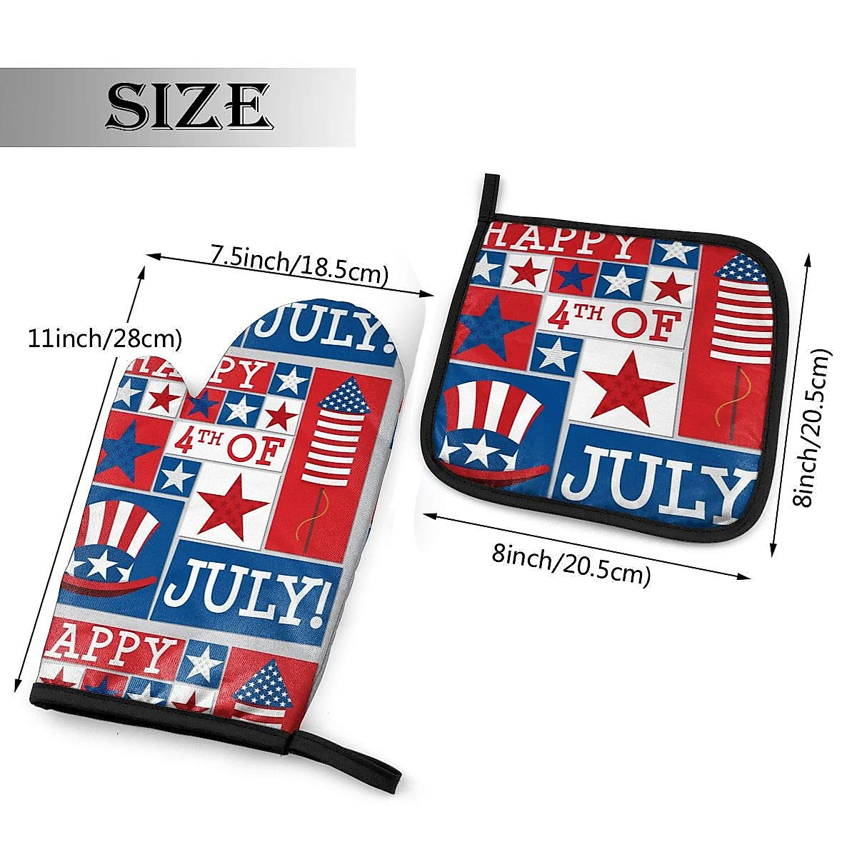 Patriotic 4th of July Oven Mitt Set Pot Holder Heat Resistant Hot Kitchen Insulated Glove for Microwave Cooking BBQ Baking Grilling Washable