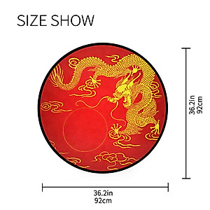 ALAZA Dragon Gold Red Chinese Round Area Rug,Non Slip Absorbent Comfort Round Rug,Washable Floor Carpet Yoga Mat for Entryway Living Room Bedroom Sofa Home Decor