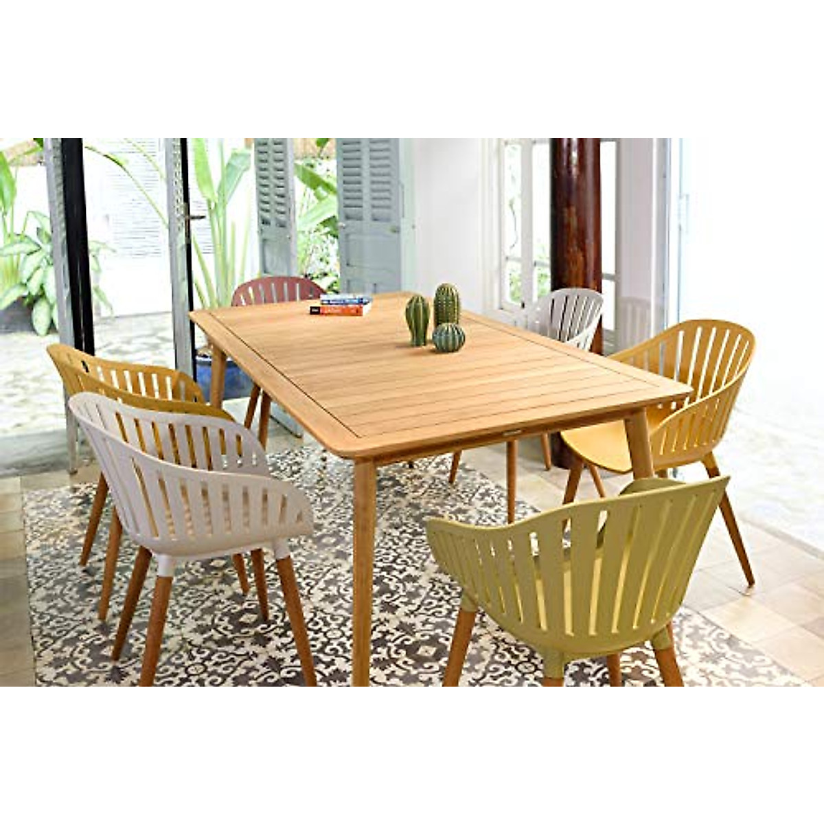 Armen Living Nassau Outdoor Patio Arm Dining Chairs, 17" Seat Height, Set of 2, Eucalyptus and Sage Green