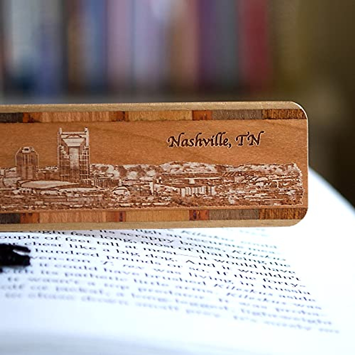 Personalized Nashville, Tennessee Skyline - Engraved Wooden Bookmark with Tassel - Made in USA