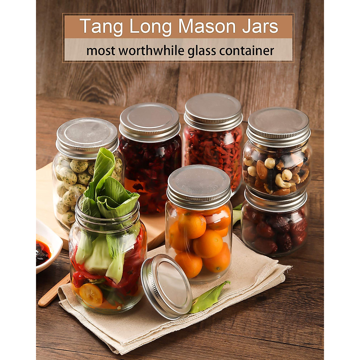 TANGLONG Mason Jars 8 oz Set of 24,Small Mason Jars,Spice Jars,8 oz Mason Jars with Lids,Small Jars with Lids,8 oz Glass Jars,Small Glass Jars with Lids