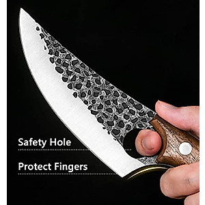 Huusk Viking Knife, Chef Knives Hand Forged Full Tang Boning Knives with Sheath Japanese Butcher Meat Cleaver Kitchen Japan knives Caveman Knife for Home or Camping