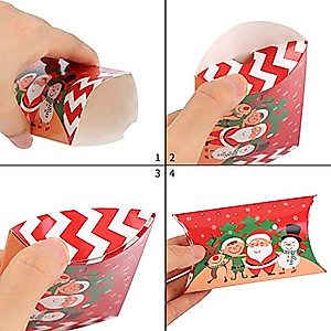 DIYASY Christmas Pillow Boxes,60 Pcs Gift Card Holders Small Treat Box in12 Xmas Designs for Small Gifts with Gold Twine