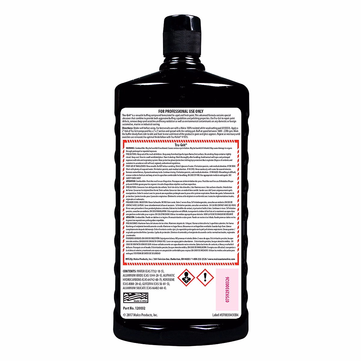 Malco Tru Grit - Heavy Duty Buffing and Polishing Compound for Cars/Automotive Paint Correction and Detailing/Removes 1000-1500 Grit Sand Scratches / 32 Oz. (120032)