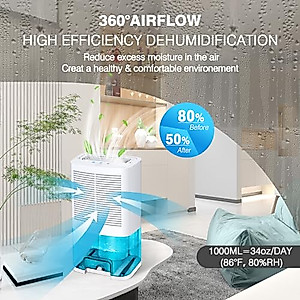 Levoair Dehumidifier 68oz(2000ml) Small Dehumidifier with Drain Hose for Up to 650 sq.ft Ultra Quiet Mini Portable Air Dehumidifier for Home Basements Bathroom Bedroom Closet Kitchen RV